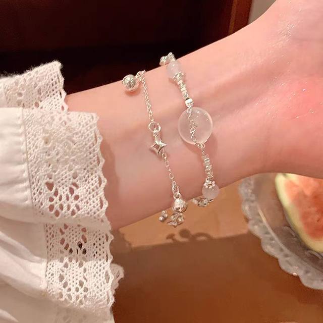 Ping An buckle bell double -layer stack wearing skewers bracelet female light luxury, gentle ...
