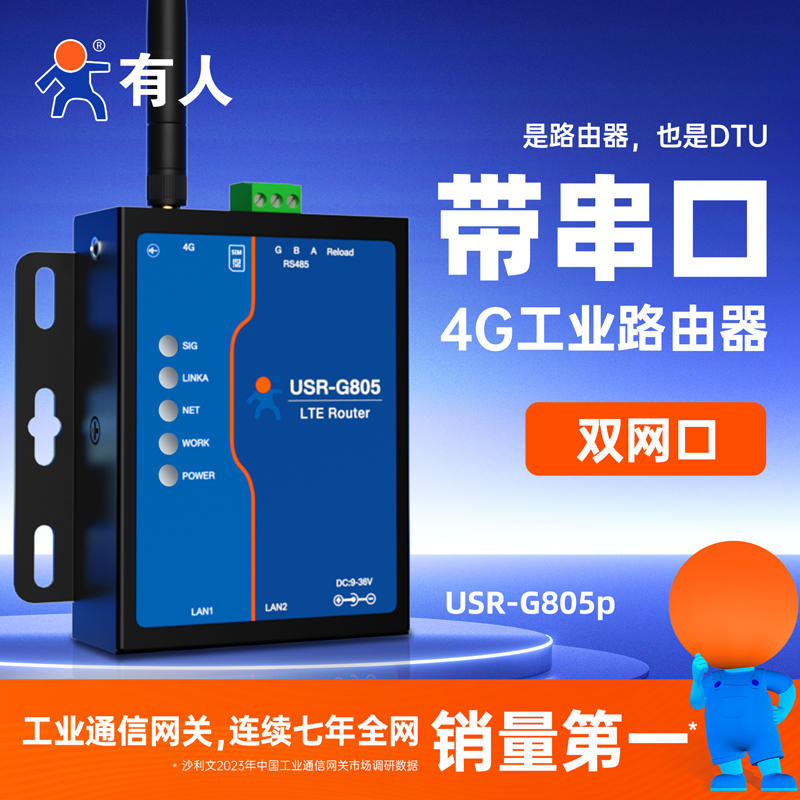 有人4G无线路由器工业级免插卡全网通4G转网口远程运维双网口小体积内置esim卡联网模块USR-G805-淘宝网