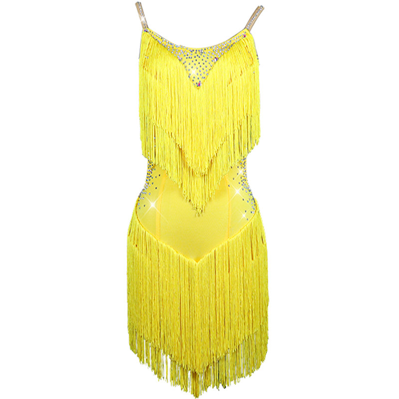 Vestido de Competición Latina Qianyi Dance 2024 - Falda con Flecos ...