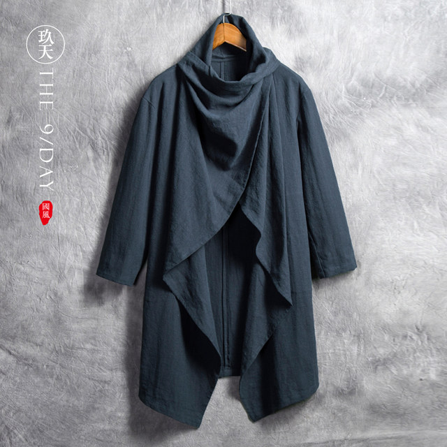 Chinese style men's cotton and linen windbreaker mid-length coat men's ...