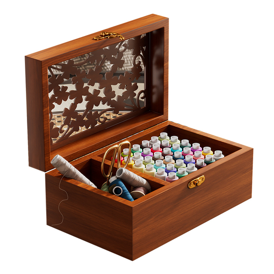 Pinyige Solid Wood Sewing Kit - Retro Hollow Needle & Thread Box Set