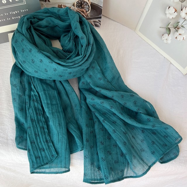 Lake Blue Printing Scarf Ms. Thin Cotton and Mahuma Spring and Autumn ...