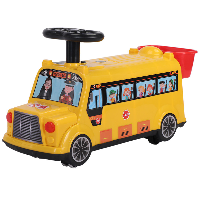 School Bus Baby Scooter - 4-Wheel Walker with Music & Lights