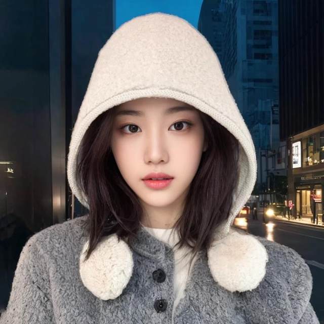 2025 new woolen hat girl autumn and winter warming ears, face -to -face ...
