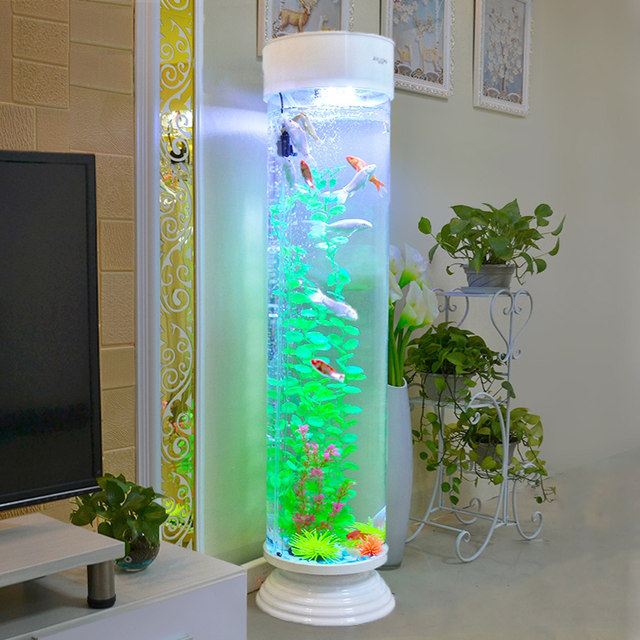 Luxurious fish tank living room small cylindrical fish tank vertical ...