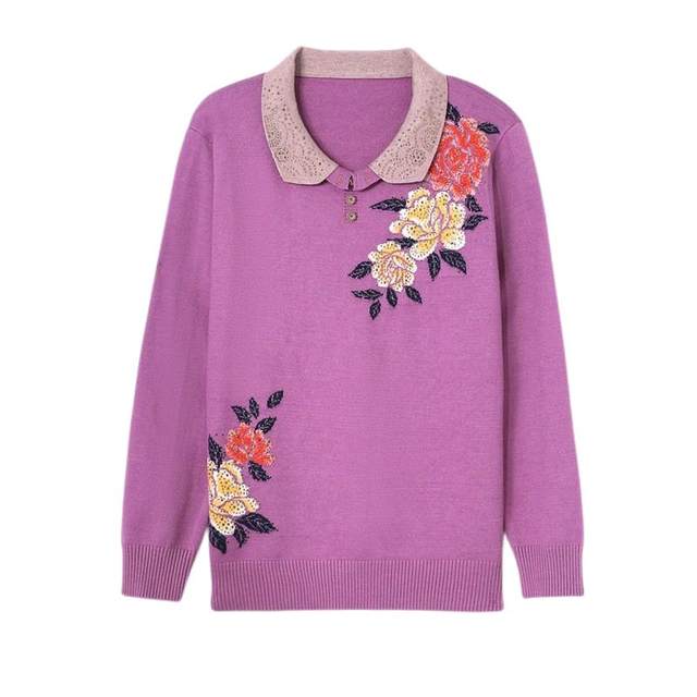 Mom lapel sweater female autumn clothing foreign jacket 50 -year -old ...