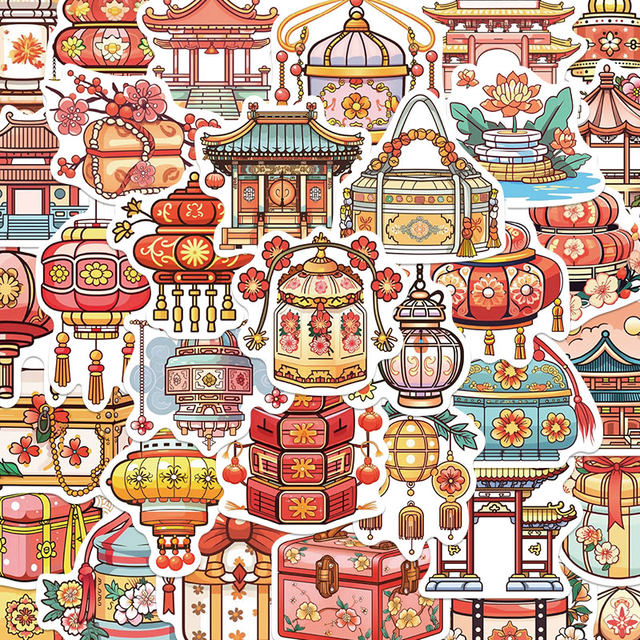 50 ancient items stickers cartoon Chinese wind ins -shell notebook ...