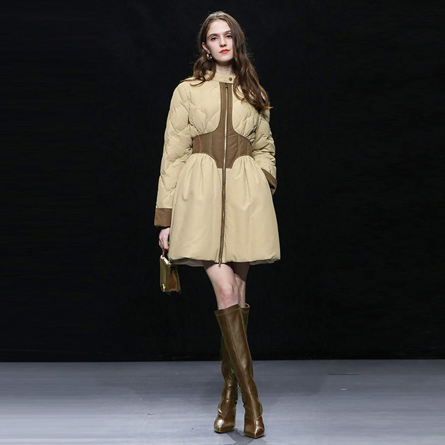 2024 winter new fashion sweet and cool style contrasting waist slimming pumpkin skirt white duck ...