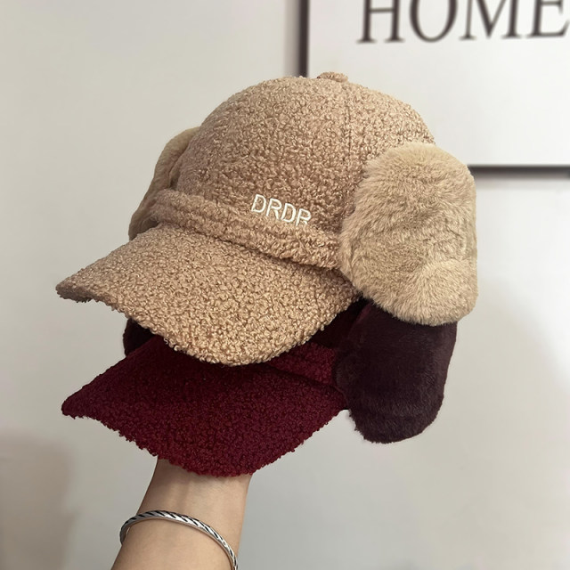 Lamb hairy earliest baseball hat female in autumn and winter can tie ...