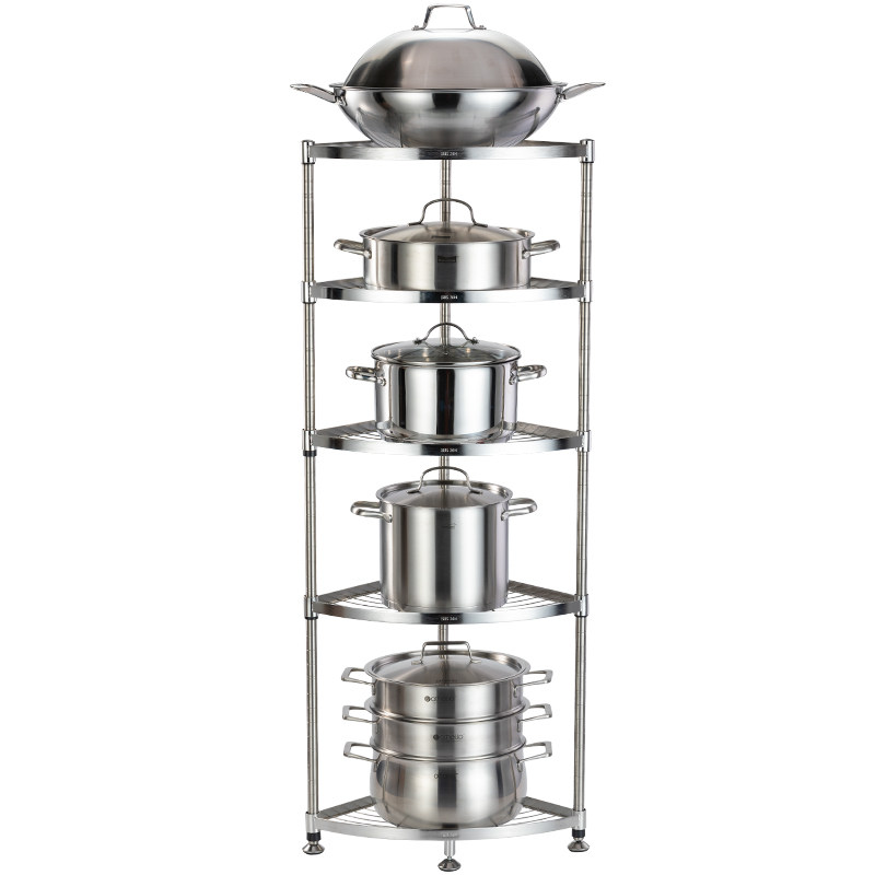 Kitchen Corner Shelf Triangular Floor Multi-Layer Stainless Steel ...