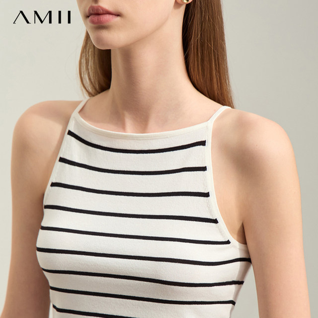 AMII2024 Summer new French contrasting color striped knitted camisole ...
