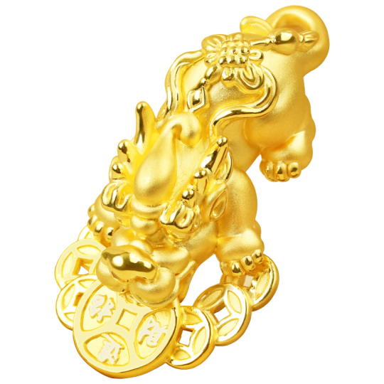 Double Wing Pure Gold Pixiu Pendant - Lovers Gift