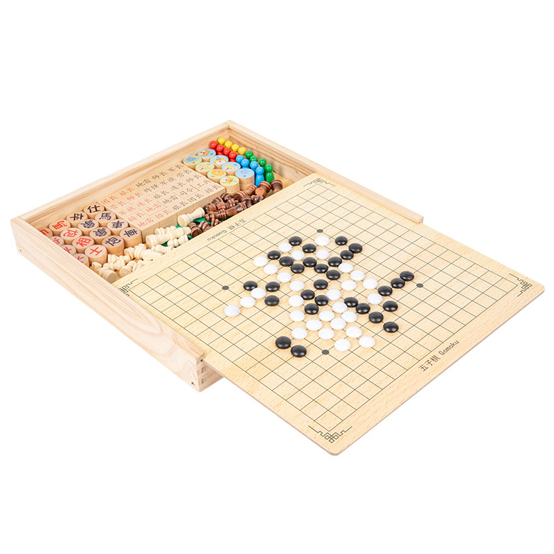 All-in-One Checkers Flying Chess Backgammon Puzzle Game Board