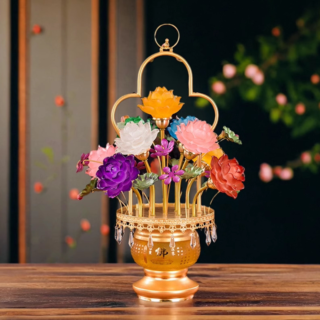 Colorful Lotus Lantern plug -in LED Buddha Basketball Crystal Liuli ...