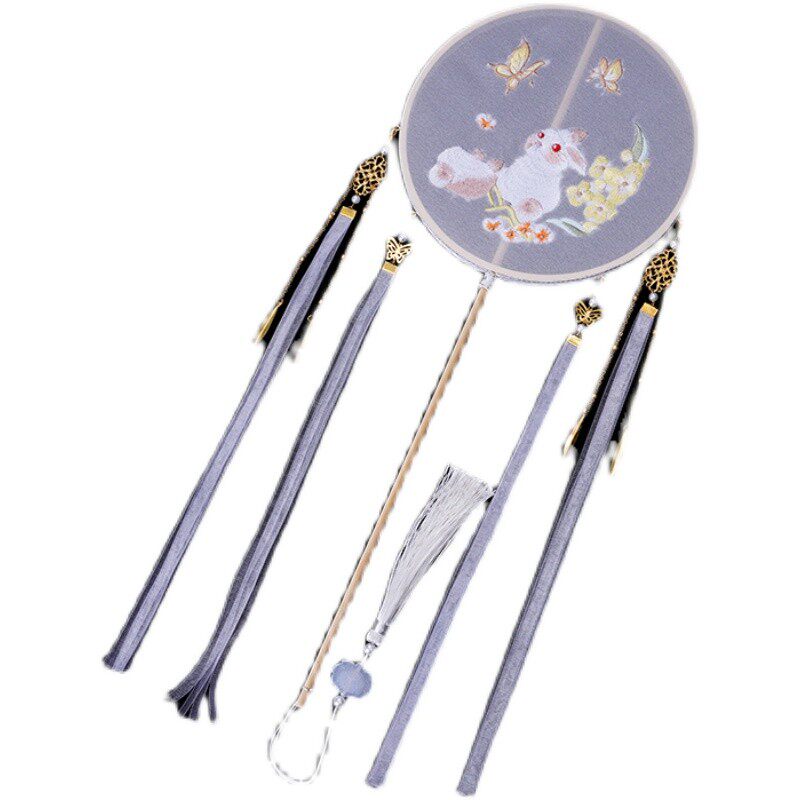 Retro Bamboo Dance Fan - 50cm Long Handle, 20cm Diameter