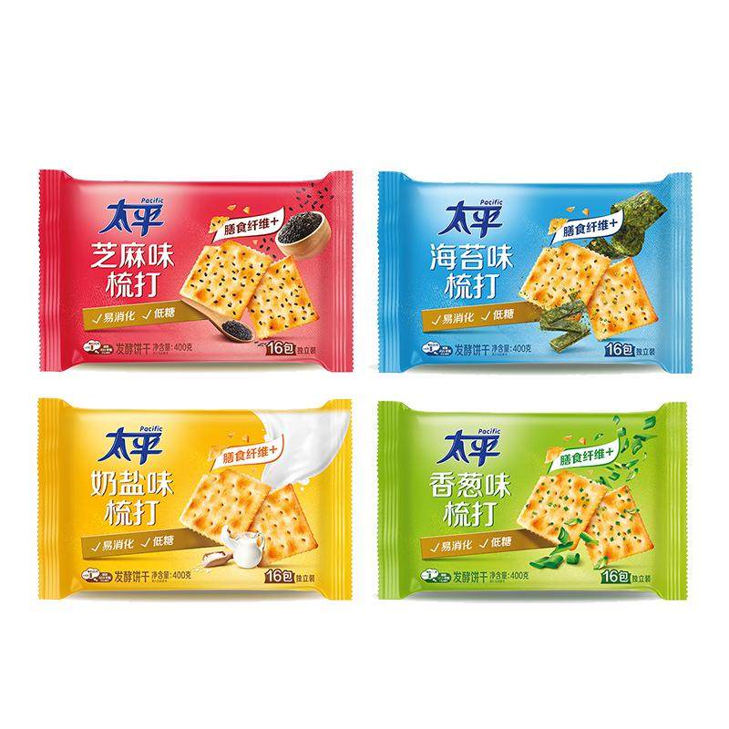 Peace Taiping Soda Biscuits 400g x 3 - Chives, Milk, Salt & Seaweed Flavors
