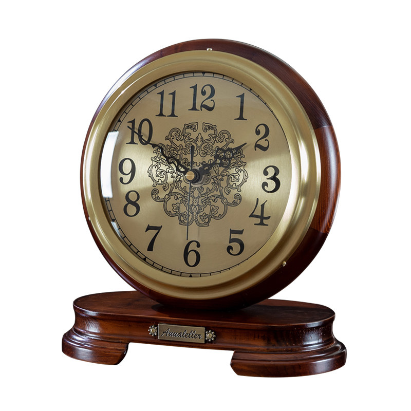 Pure Copper Table Clock Chinese Style Solid Wood Retro Desktop Clock