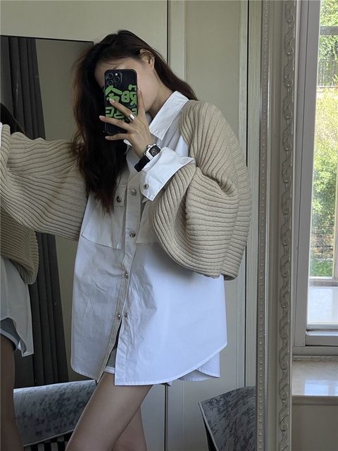 French Lazy Wind Set Women's Blue Long -sleeved Shirt Straight Jacket ...