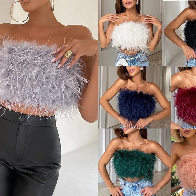 Women's fashion fluffy fur tube top versatile European and American ...