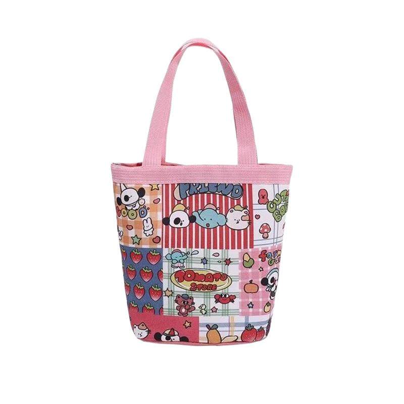Canvas Bucket Bag - Cute Puppy Illustration - Korean Style Handbag