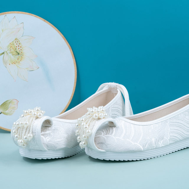 Jiangnan Zhuji Jiu Jian satin Hanfu Shoes Gufeng flat shoes round head ...