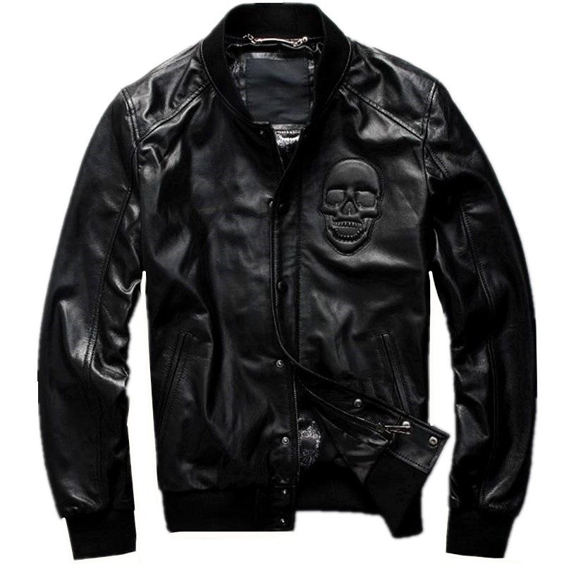 Curphey Herren Echtlederjacke - Schafleder mit Totenkopf-Design