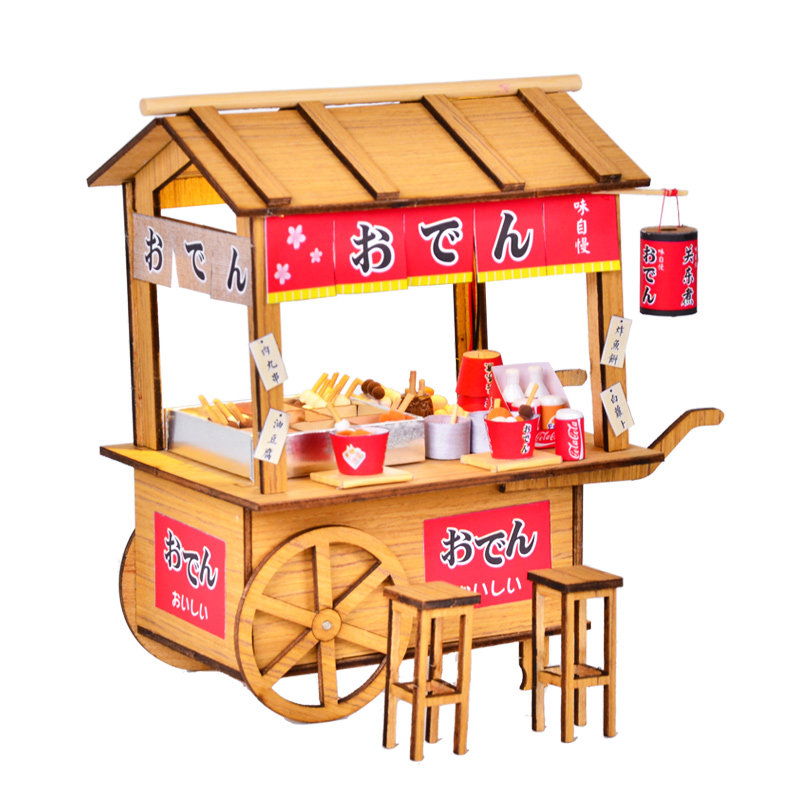 DIY Handmade Wooden Dollhouse | Food Play Scene Accessories and Car Trolley