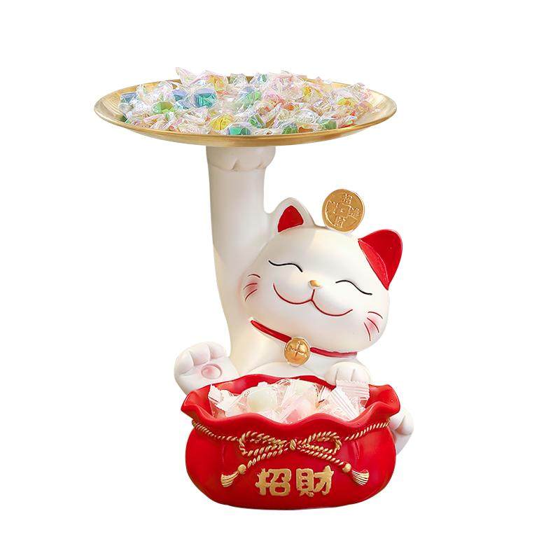 Resin Lucky Cat Candy Dish - Modern Decorative Tray