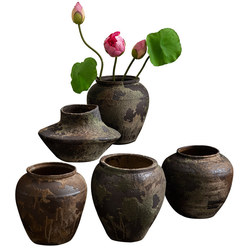 Retro Mottled Clay Pots, New Chinese Style Wabi-Sabi Style Entrance ...