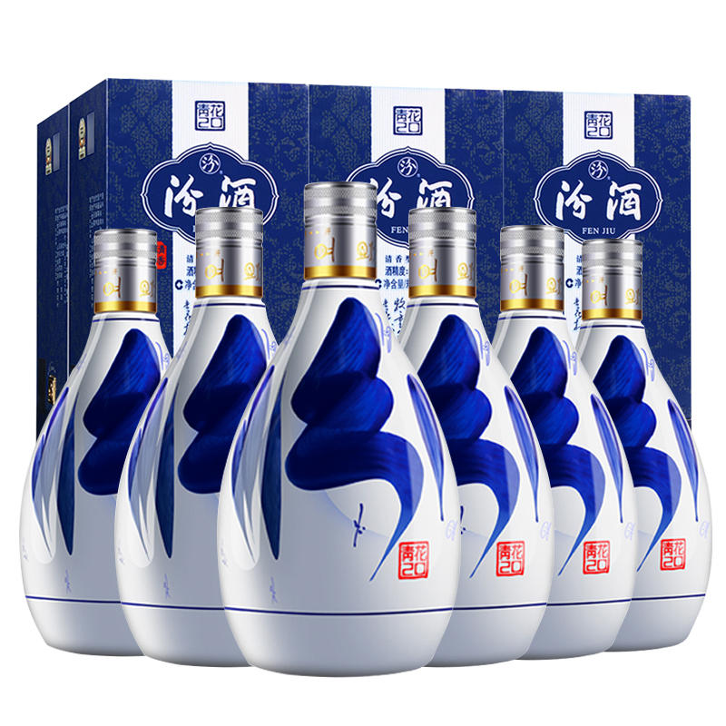 山西杏花村汾酒 53度青花20汾酒375mL*6瓶整箱清香型国产高度白酒-淘宝网