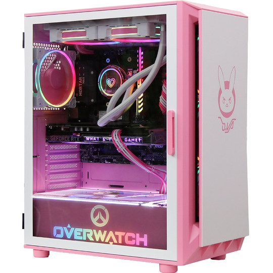 Customized Water-Cooled Gaming Computer Case with Pink Anime Design