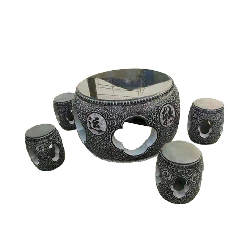 Table en pierre, tabouret en pierre, chaise, table ronde de sculpture ...