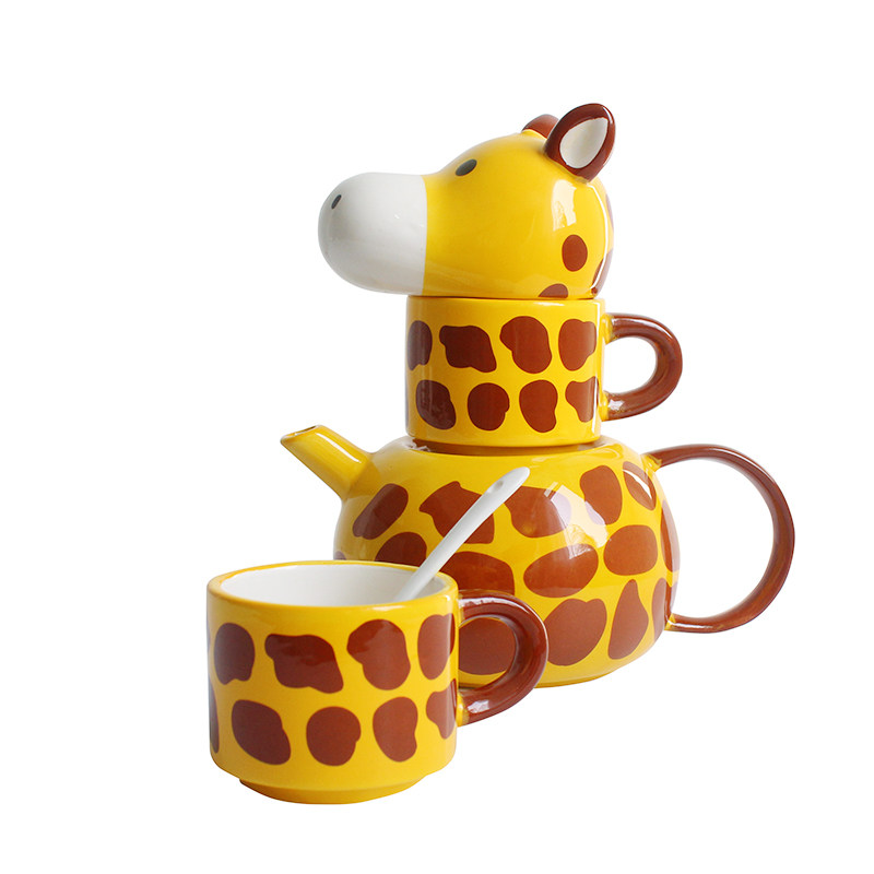 Giraffe Ceramic Coffee Mug with Lid - Cute Animal Cup Set