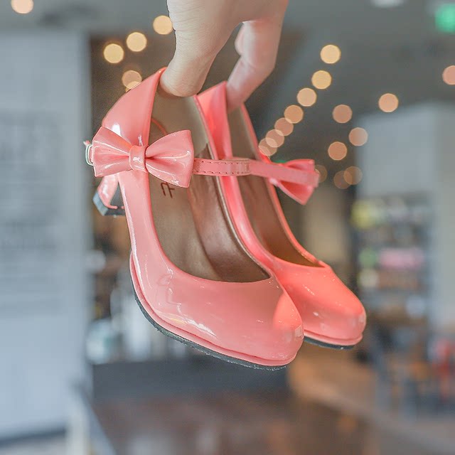 Girls high heels children's leather shoes little princess shoes red ...