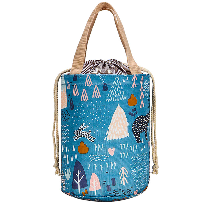 Canvas Waterproof Insulated Bucket Bag Drawstring Lunch Bag Portable ...