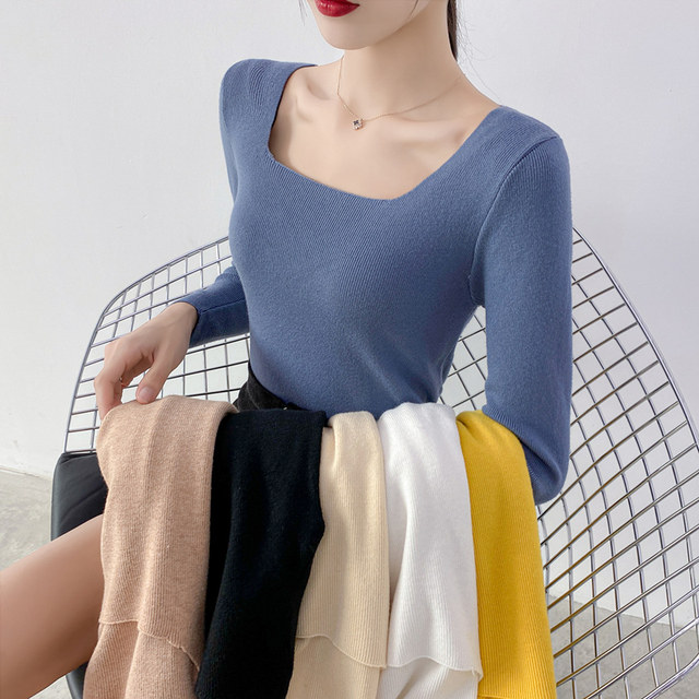 Autumn and winter 2024 new slim -fitting tight -fitting square collar ...