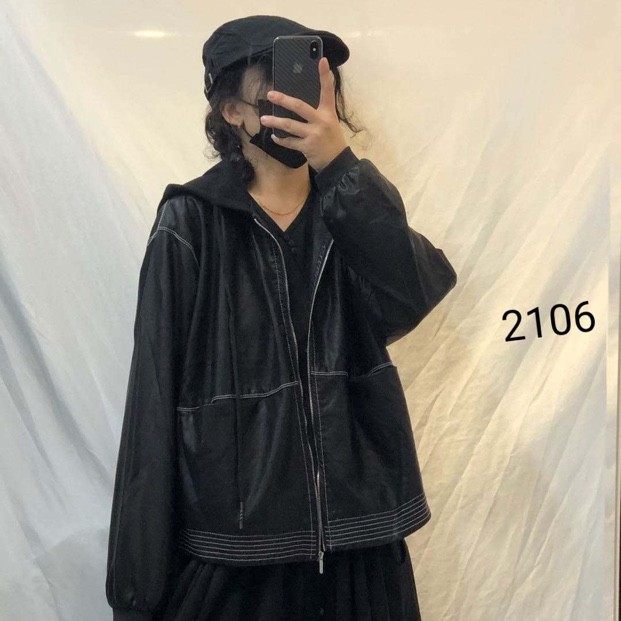 Fx.hpg autumn art loose and hooded casual leather jacket wild Korean ...