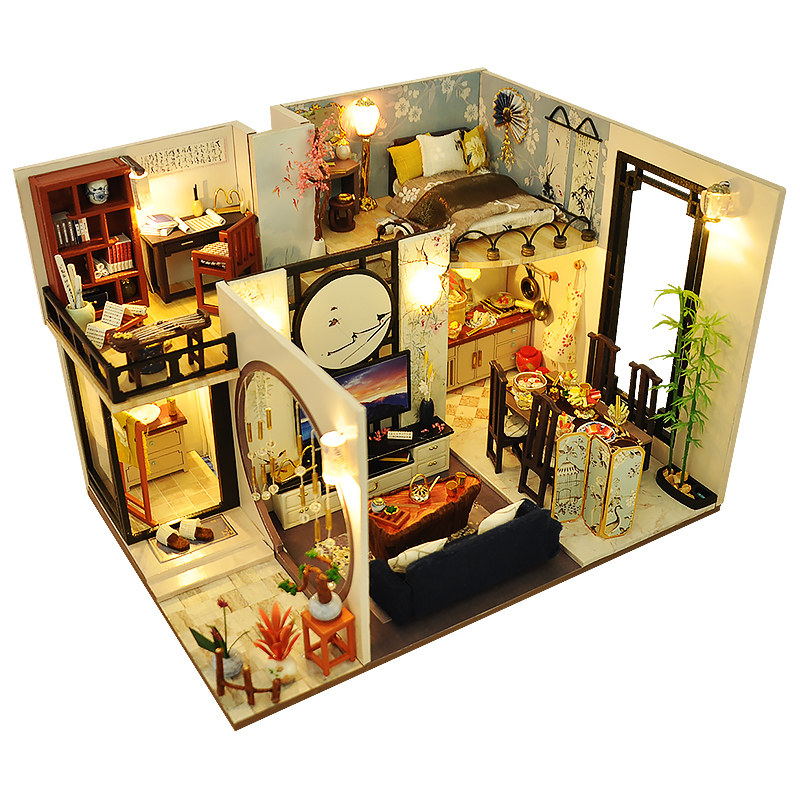 DIY Attic Chinese Style Hut Model Toy for Girls Birthday Gift