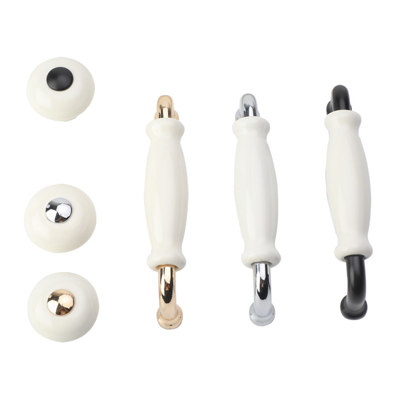 White Ceramic Cabinet Handle - 96mm Hole Distance
