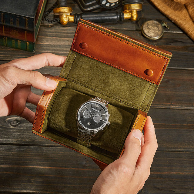 Original leather watch box retro hexagonal convenient business trip ...