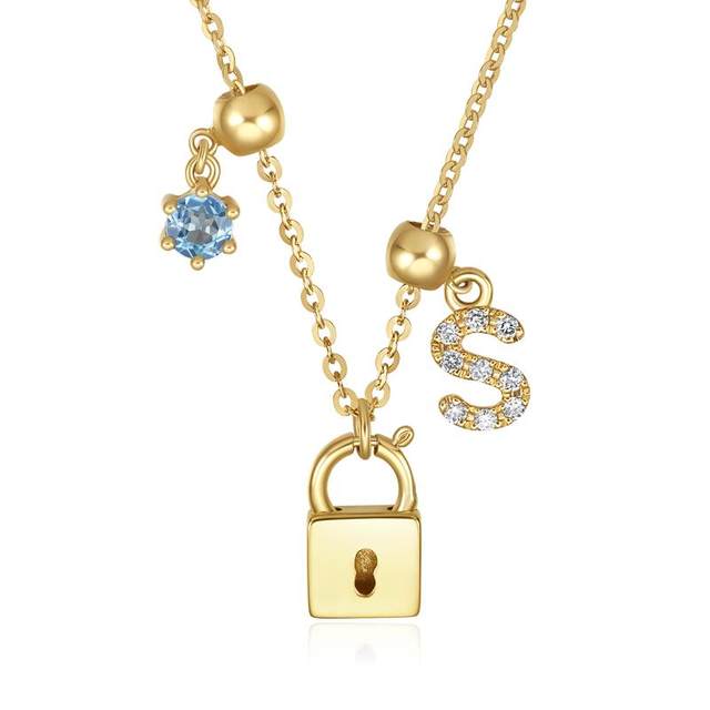 Fens jewelry unlocks 18K gold necklace female diamond custom letter gem ...