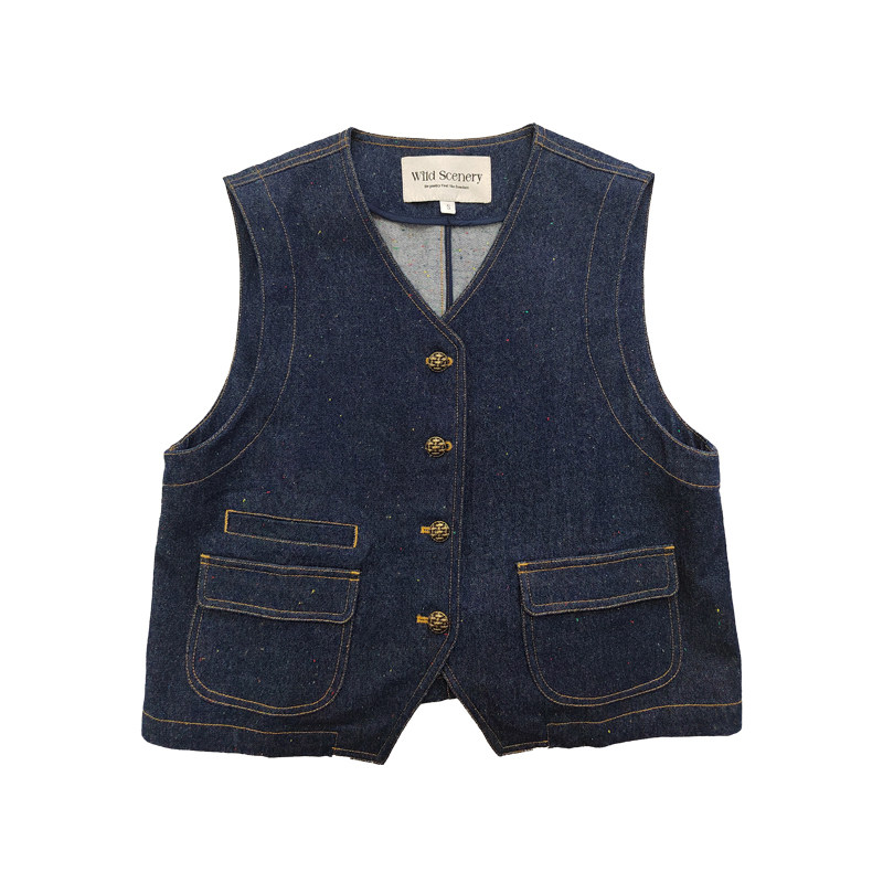 Hashibunano Color "Denim Girl" Japanese Colored Dot Denim Vest V-Neck ...