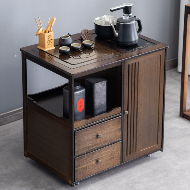 Mobile tea table, household small tea table, balcony wheeled tea cart ...