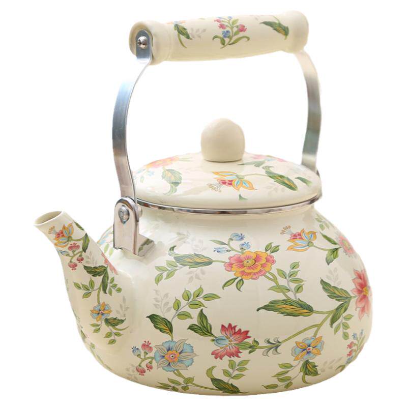 Enamel Kettle for Milk Tea - Summer Flower Tea Pot for Induction Cooker ...