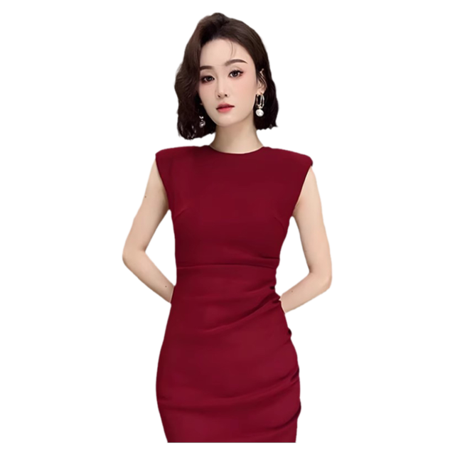 French retro age -reducing women's sleeve -neckless dress newly commute ...