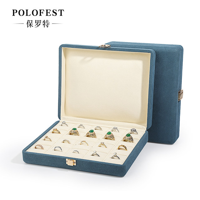 High -end emerald ring storage box blue super fiber color treasure ring ...
