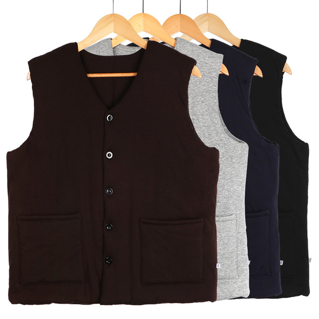 Middle-aged and elderly thickened warm cotton vest men's autumn and winter waistcoat vest for ...