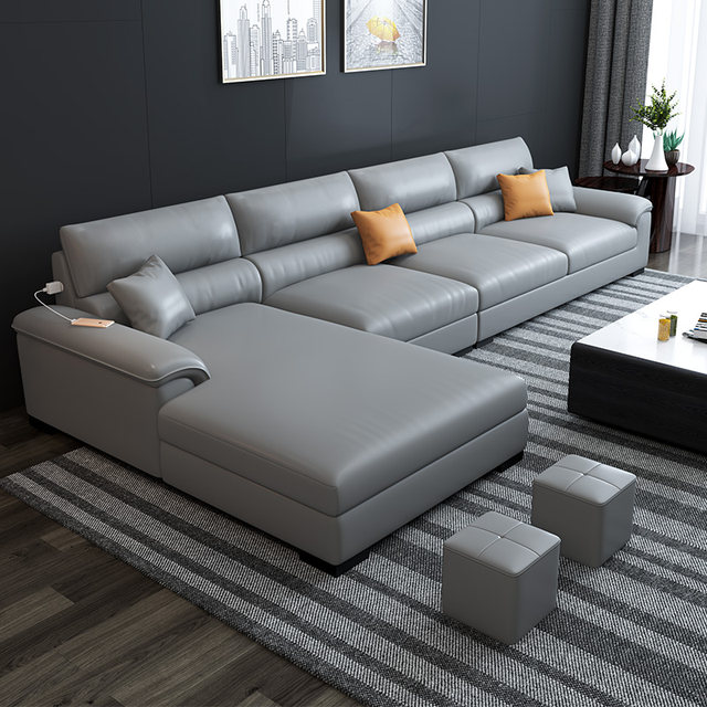 Leather sofa first layer Napa cowhide Nordic modern simple living room ...