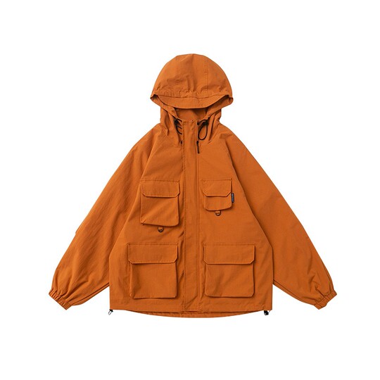 Multi-Pocket Hooded Jacket - Polyester Outdoor Coat