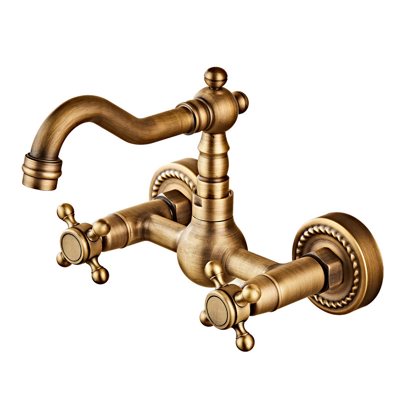 European-style All-Copper Antique Wall-Mounted Faucet Washbasin Double ...